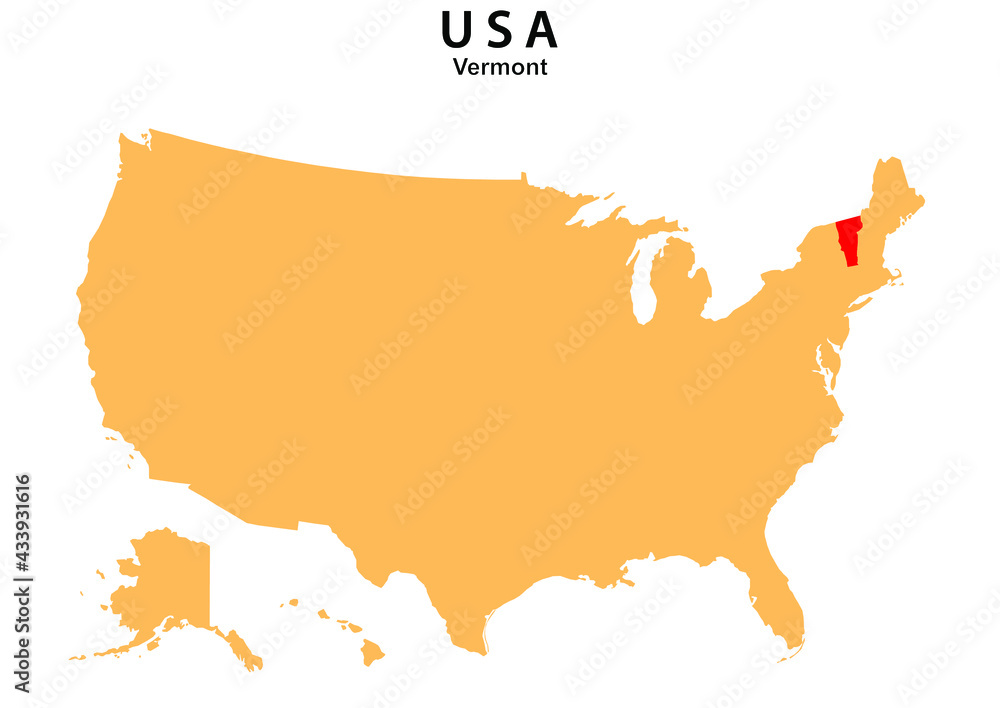 Vermont State map highlighted on USA map. Vermont map on United state ...