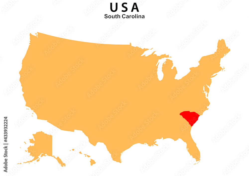 South Carolina State map highlighted on USA map. South Carolina map on ...