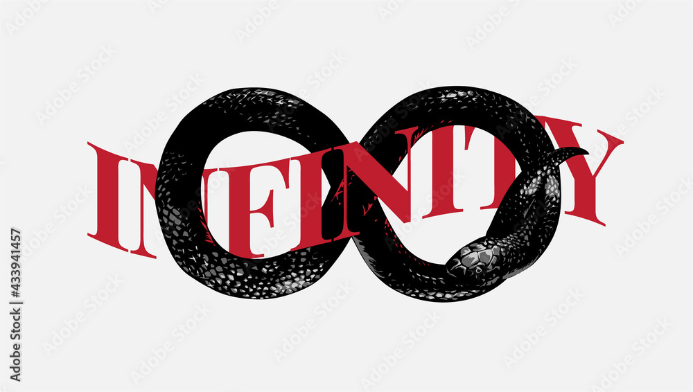 infinity slogan with black snake infinity loop vector illustration ...