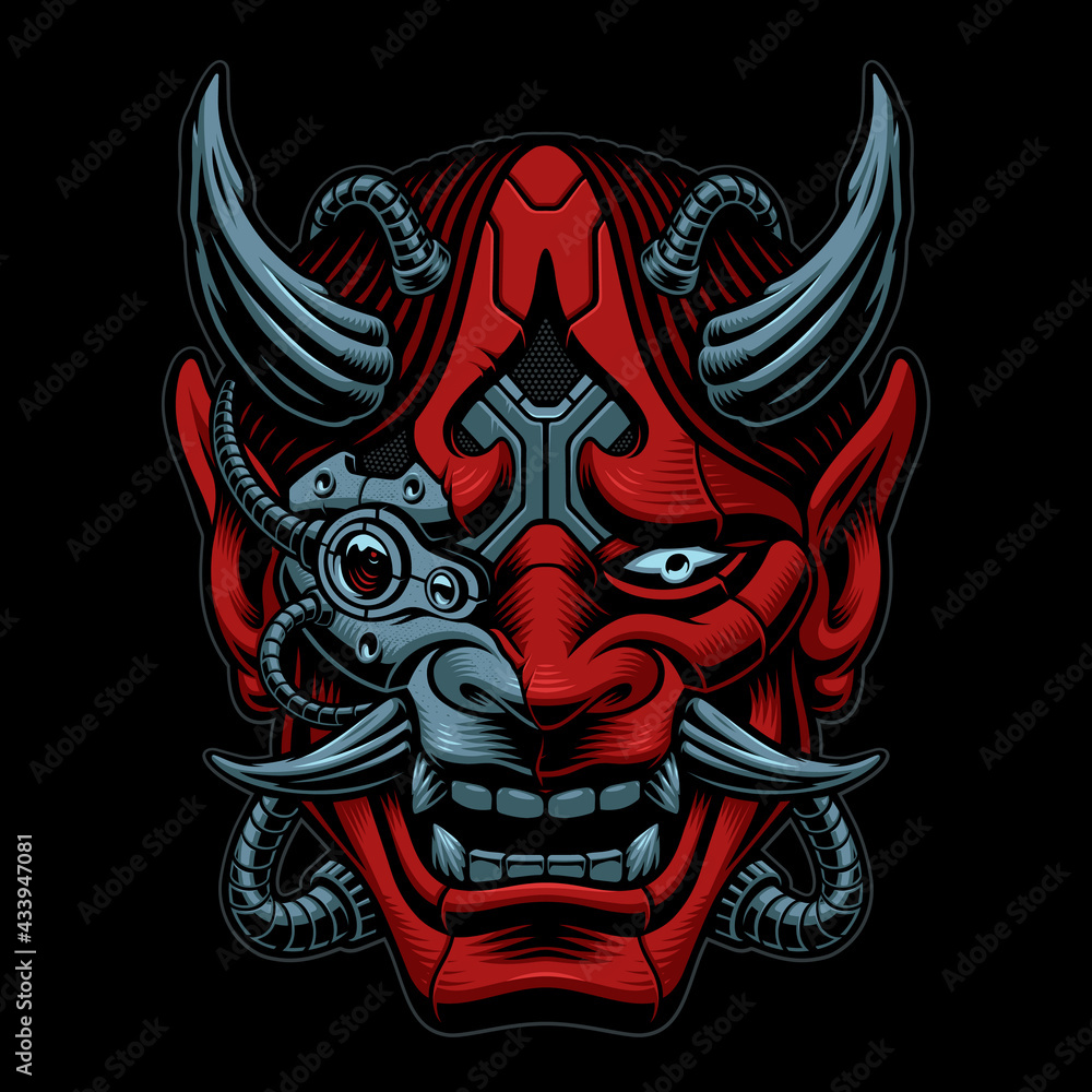 Cyberpunk Samurai Vector illustration isolated on dark background. This ...