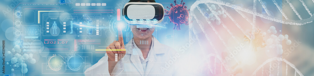 Foto de Asian doctor or scientist using VR goggle,smart visual ...