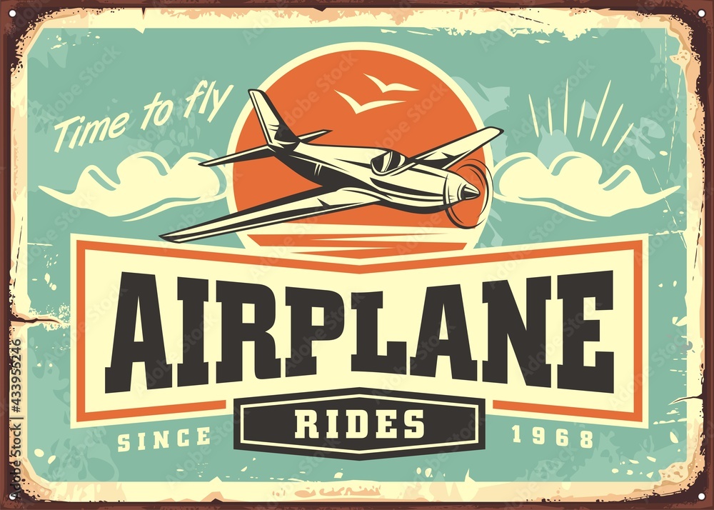 Poster Airplane rides and tours retro advertising sign template – Wall ...