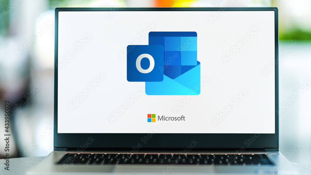 Laptop computer displaying logo of Microsoft Outlook Stock Photo ...