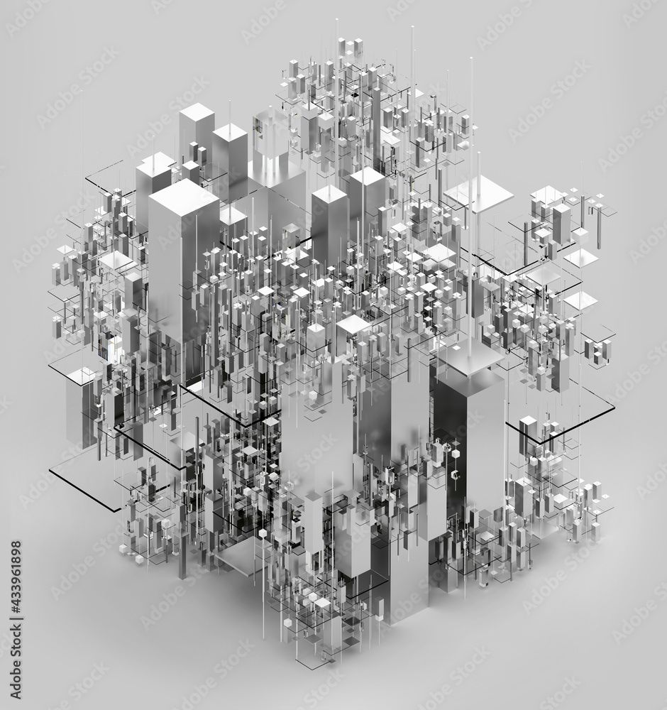 3d render of abstract art surreal 3d cubical build structure based on ...