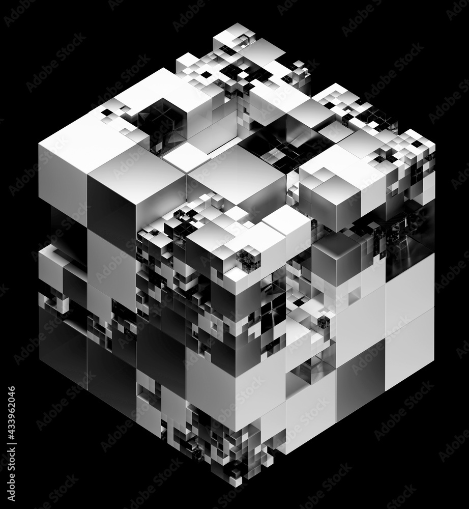 3d render of abstract surreal 3d cyber cube build structure based on ...