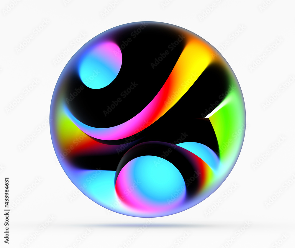 3d render of abstract art 3d ball sphere or bubble with organic ...