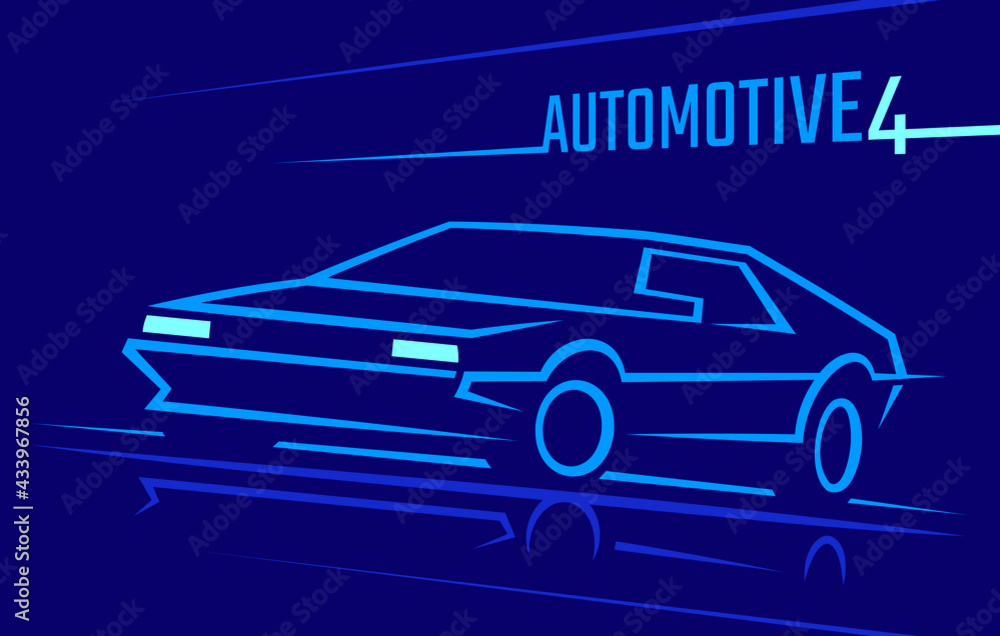 [#4] Automotive minimalistic blue line illustration. Car outline. Dark ...