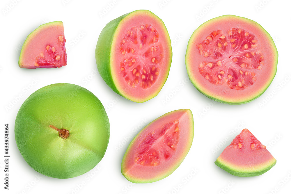 Guava fruit with slices isolated on white background with clipping path ...