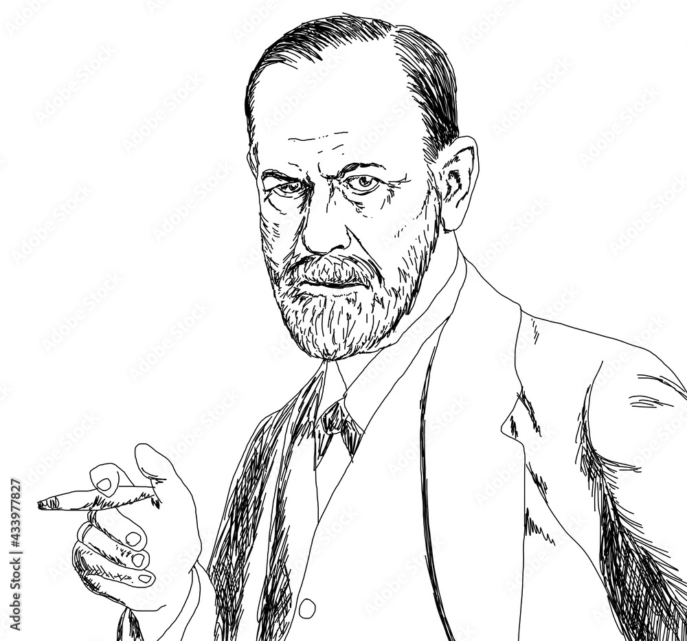 Realistic illustration of the Austrian psychoanalyst Sigmund Freud ...