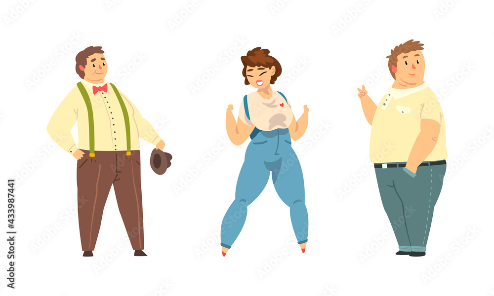 Set of Happy Overweight People, Cheerful Plus Sie Male and Female ...