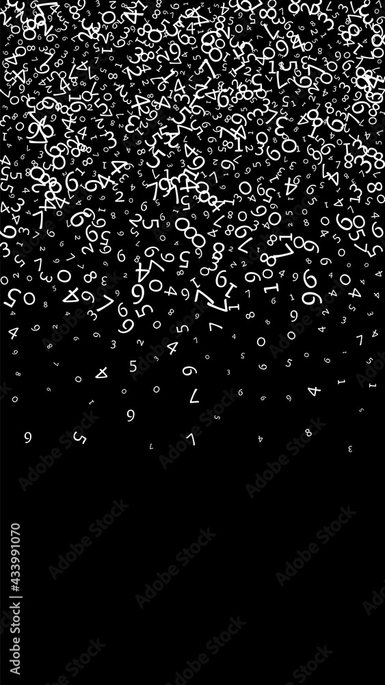Falling numbers, big data concept. Binary white messy flying digits ...