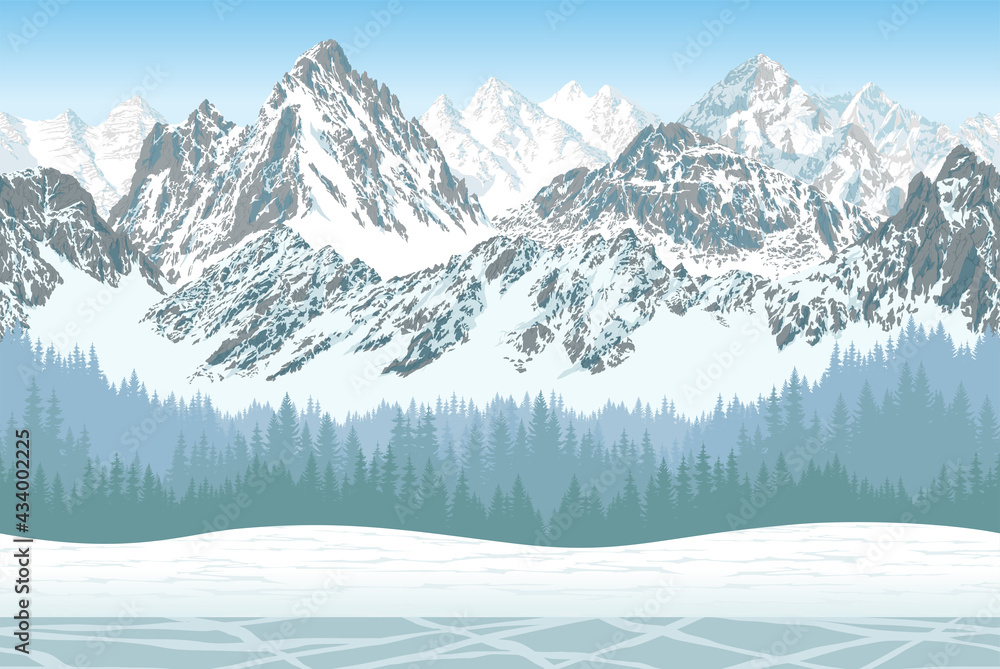 Seamless vector UI design with outdoor mountains landscape background ...