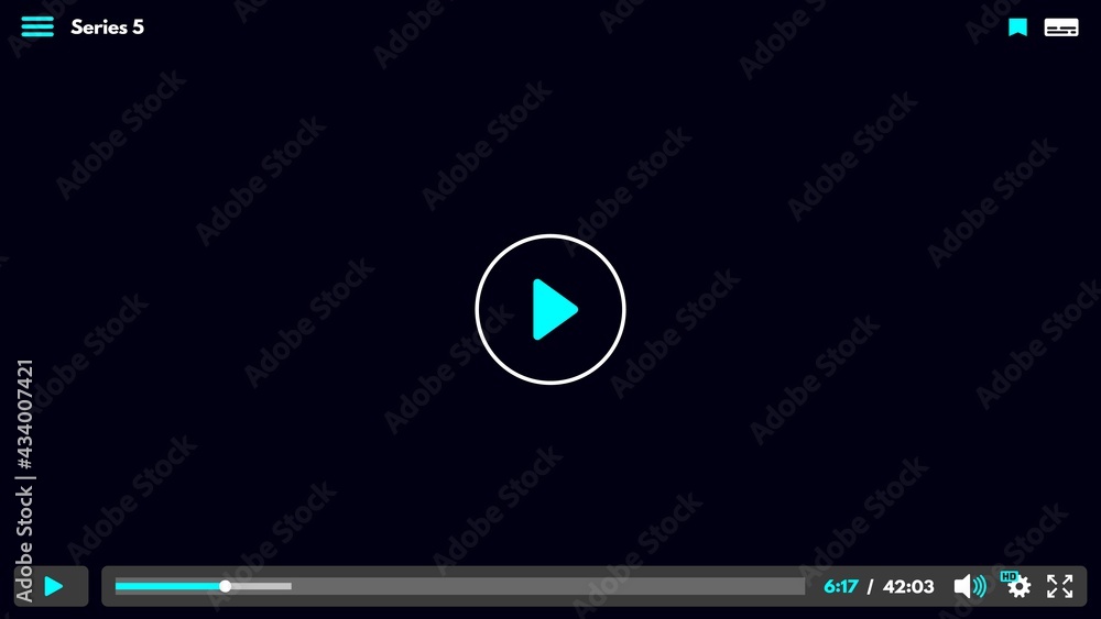 Online video player interface vector template with play button, menu ...
