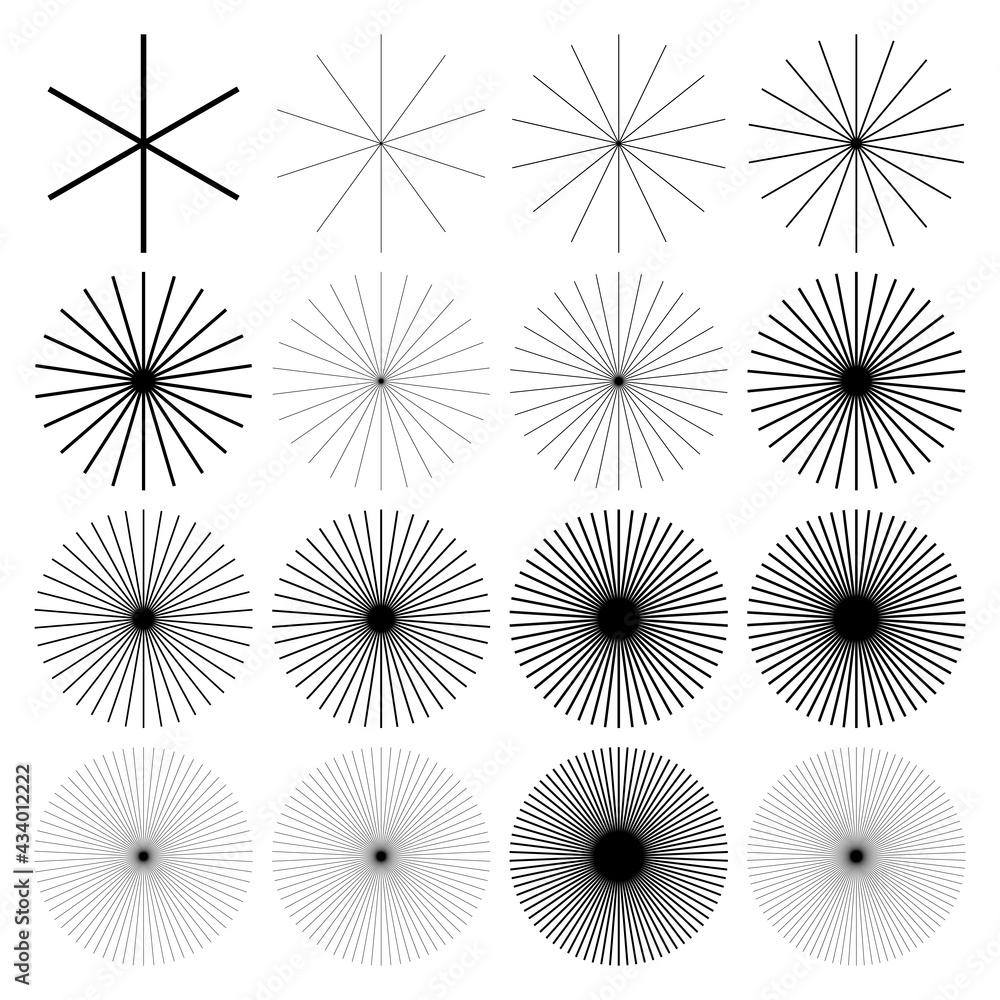 Radial lines, stripes. Radiating streaks, strips. Beams, rays ...