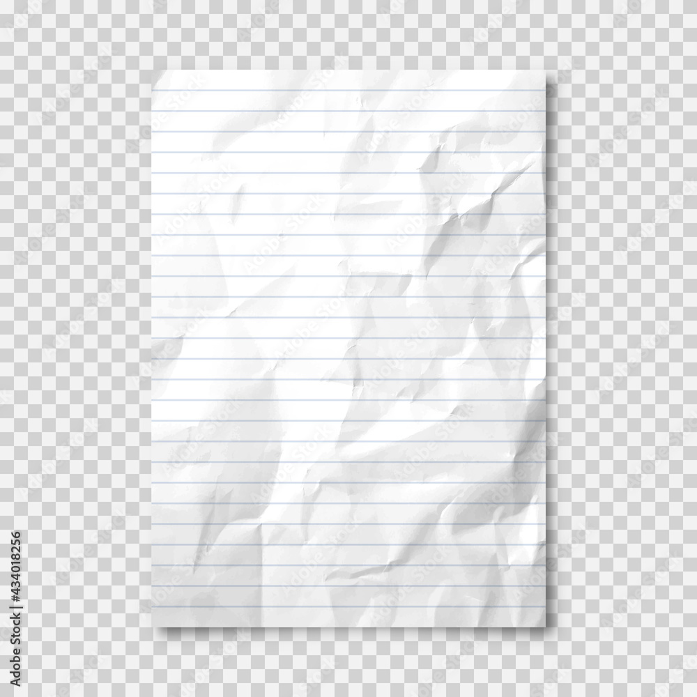 Realistic blank crumpled paper sheet in A4 format on transparent ...