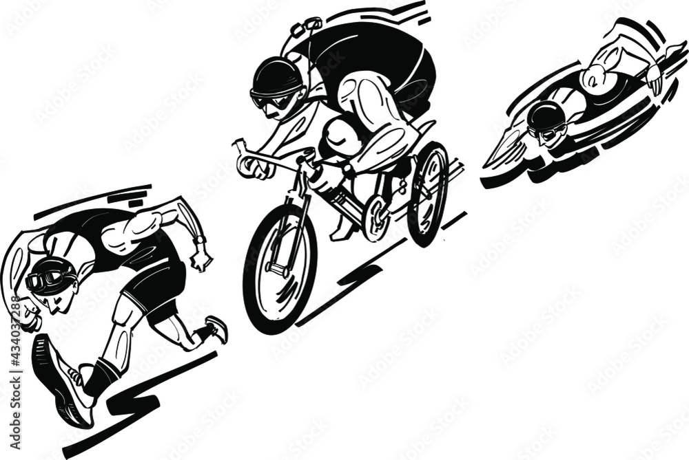 the vector cartoon illustration of the triathlon athletes Stock Vector ...