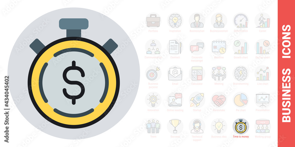 Time is money concept icon. Stopwatch with dollar sign inside. Simple ...