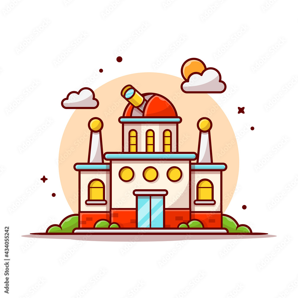 Astronomical Observatory Telescope with Clouds and Sun Space Cartoon ...