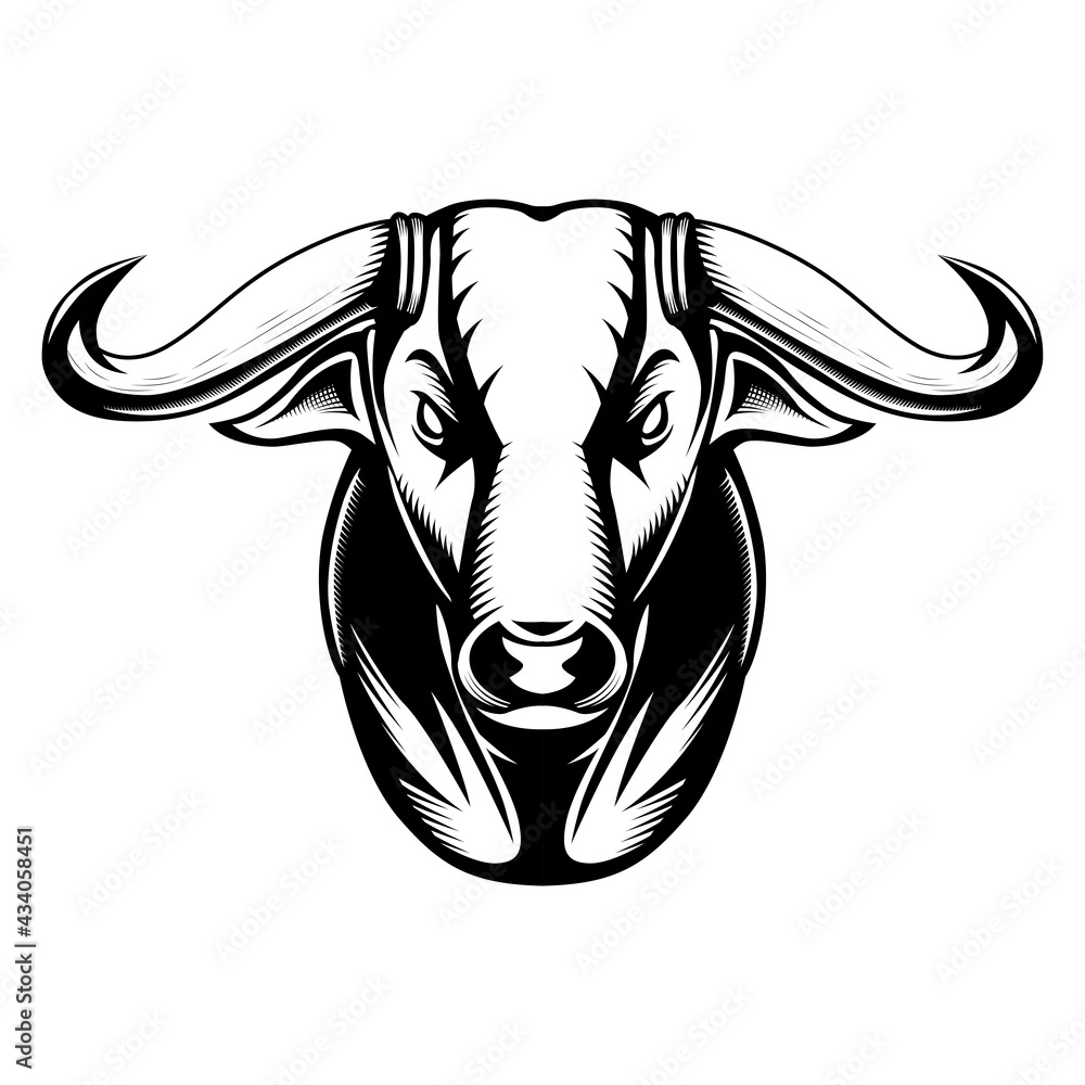 Vector Illustration front view of Bull head Surrounded by flames It is ...
