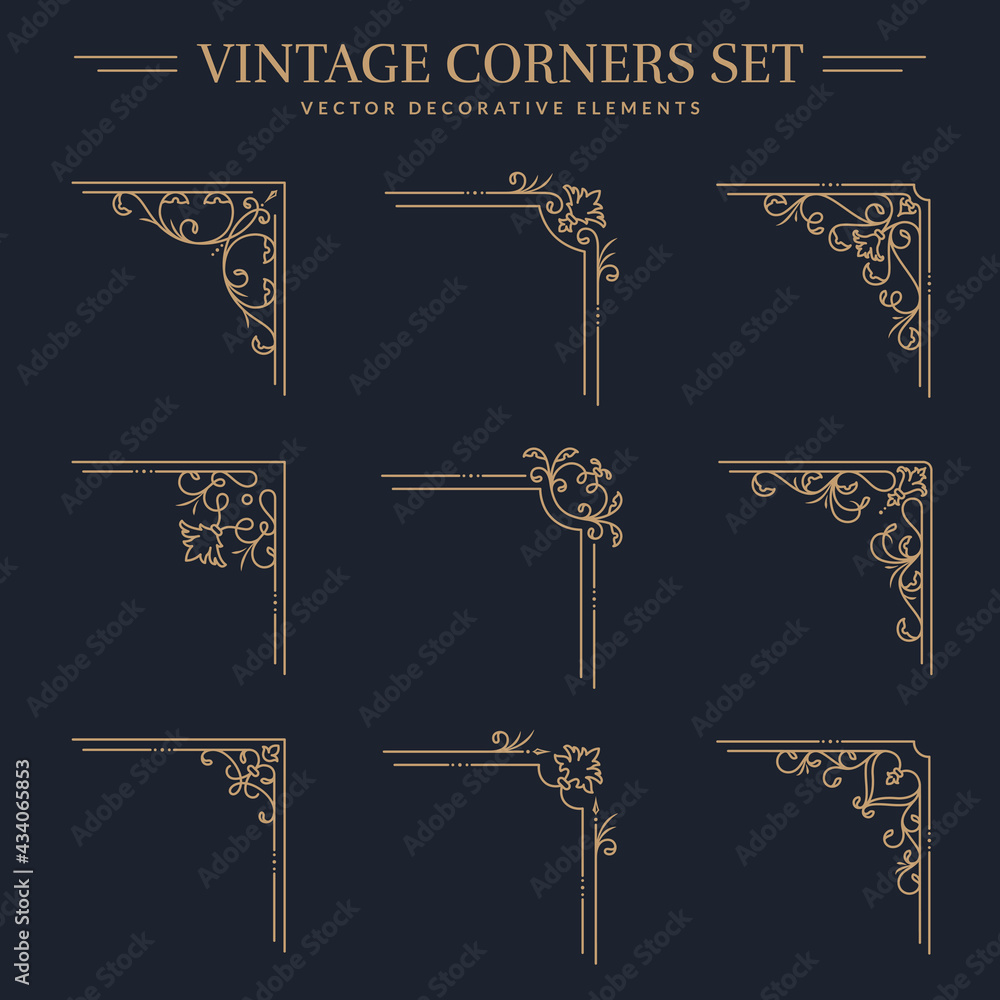 Vintage corners set. Vector decorative elements. Stock Vector | Adobe Stock