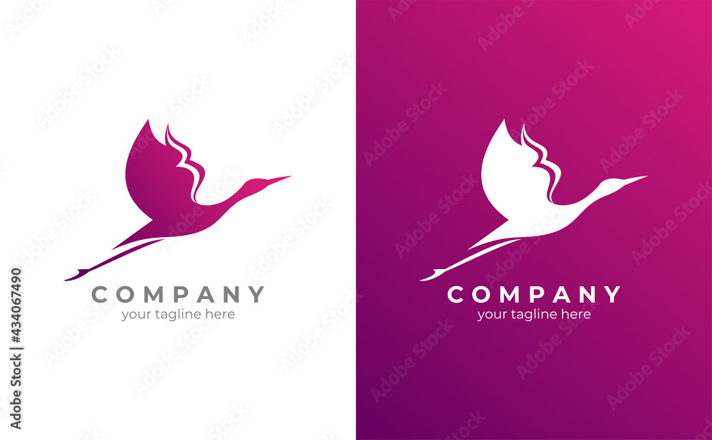 Flying Stork logo concept. simple flat illustration. Symbolizes of speed, modern, elegant ...