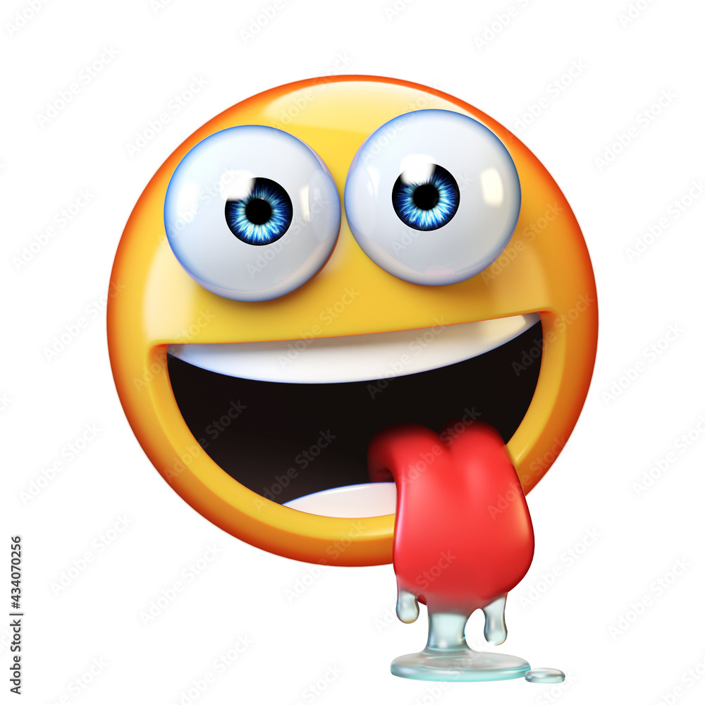 Drooling face emoji, emoticon with watery mouth, 3d rendering Stock ...