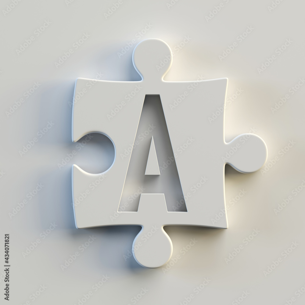 Jigsaw font 3d rendering, puzzle piece letter A Stock Illustration ...
