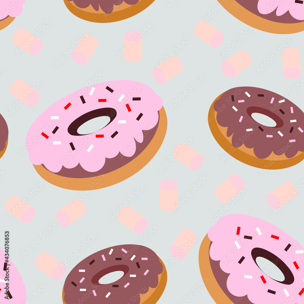 Donuts and marshmallow seamless pattern. Donuts and marshmallows ...