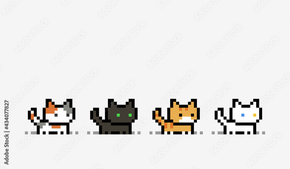 Pixel cat image. Vector illustration for 8 bit Game or Cross stitch ...