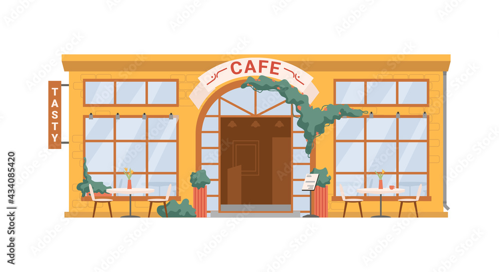 Street cafe, coffee shop isolated flat cartoon building facade exterior ...