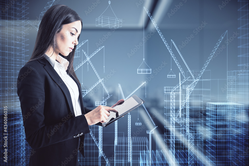 Architecture and smart city concept with architect working with digital ...