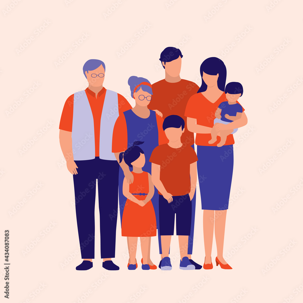 Vetor de Multi-Generation Family. Family Portrait Concept. Vector Flat ...