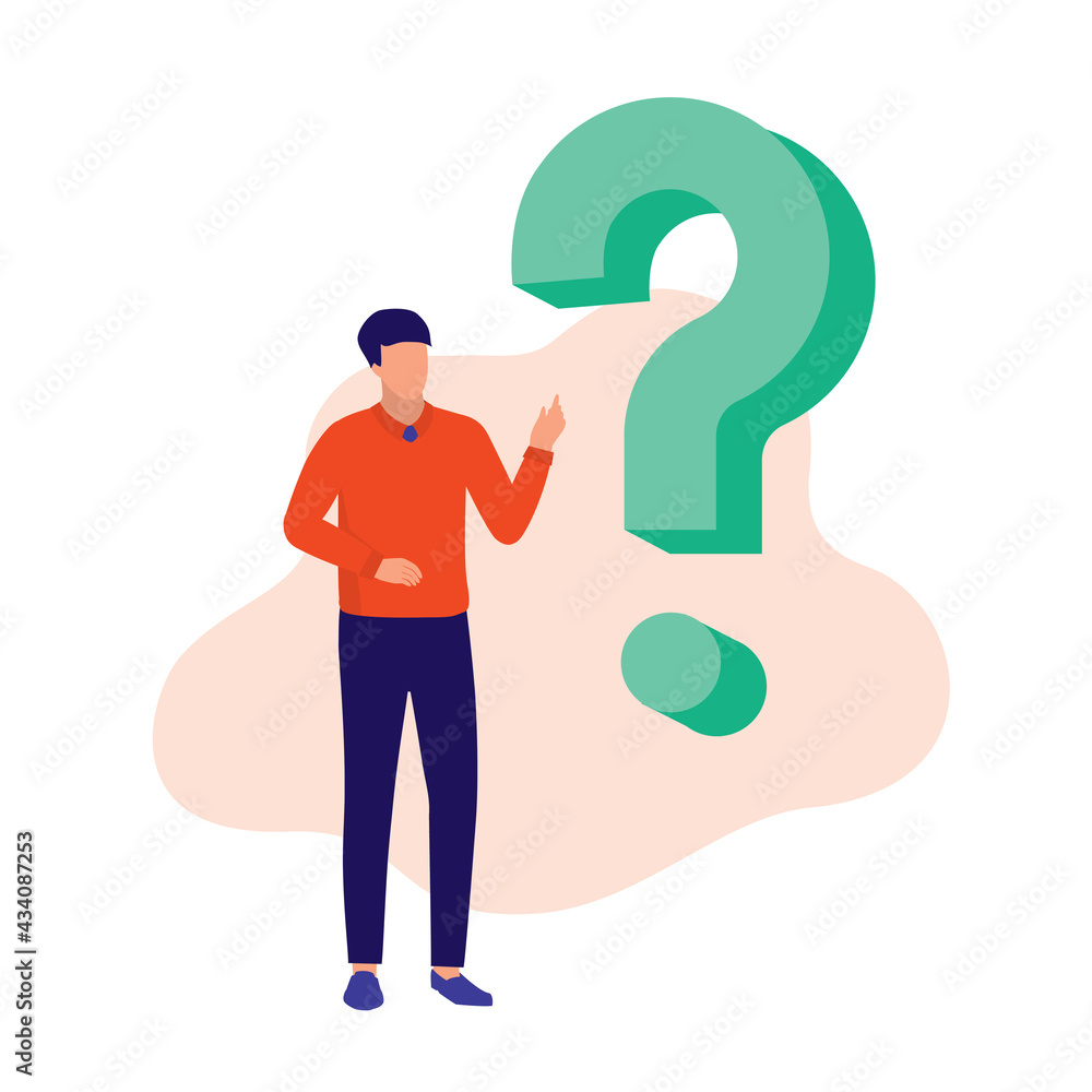 Man With Question Mark. Frequently Asked Question Concept. Vector Flat ...