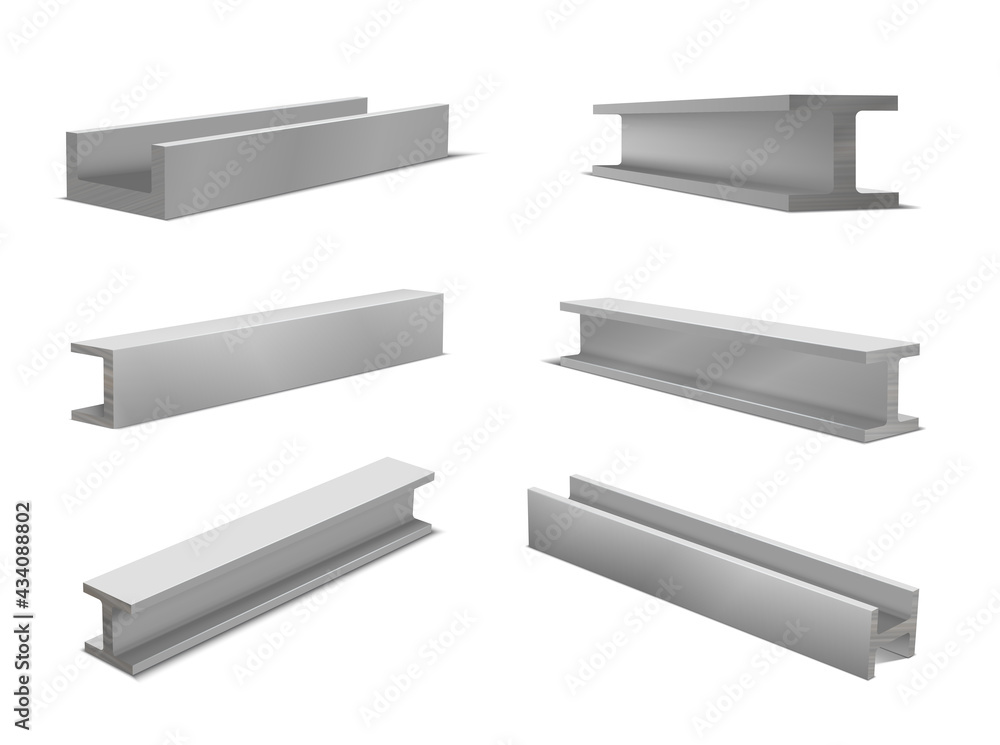 Collection realistic construction metal beams vector illustration ...