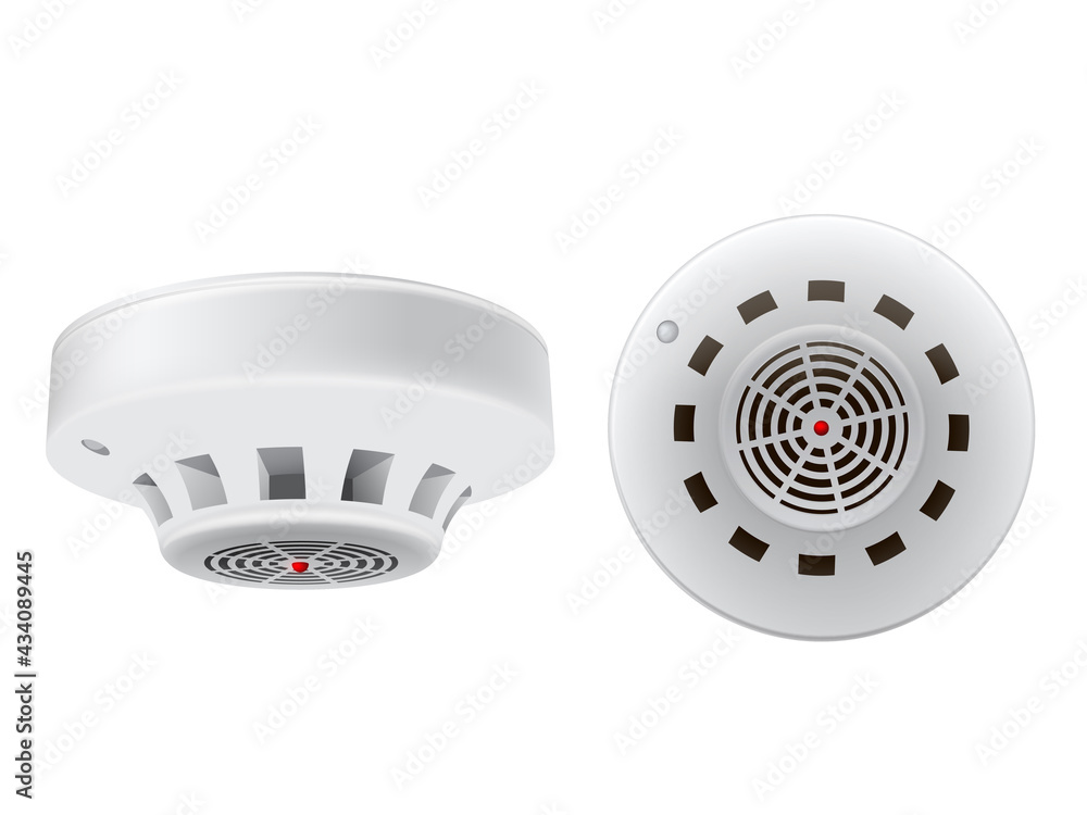 Realistic white smoke detector with red indicator vector illustration ...