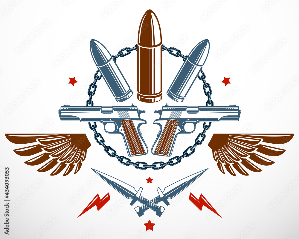 Bullets and guns vector emblem of Revolution and War, logo or tattoo ...