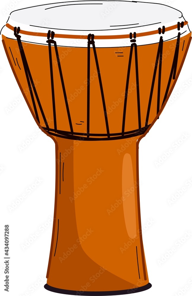 Djembe drum African musical instrument isolated sketch. Vector rope ...