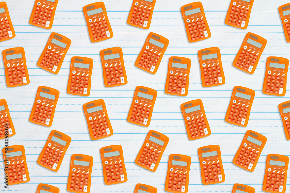 Orange calculator background on ruled paper Stock Photo | Adobe Stock