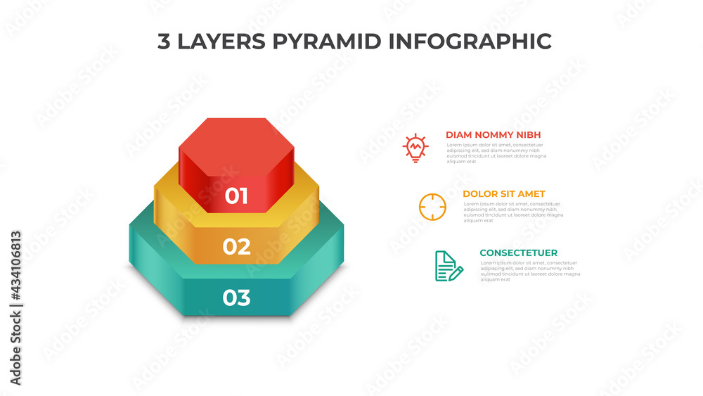 Pyramid infographic element vector with 3 layers diagram, layout ...