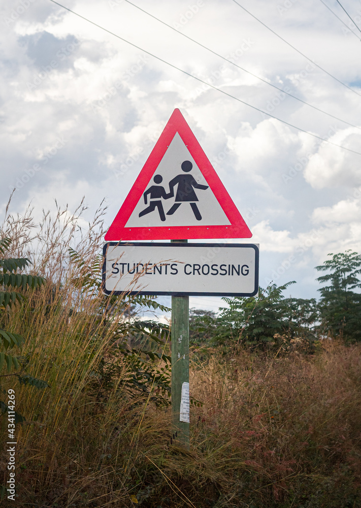 students crossing road sign, school children crossing road sign, Stock ...