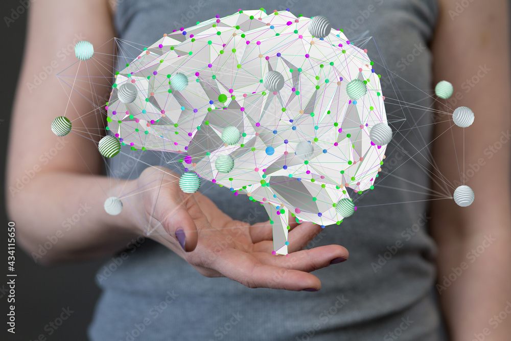 Human brain activity with plexus lines.. External cerebral connections ...