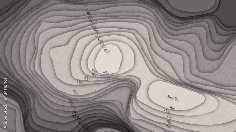 3d graphic illustration of topographic map with gradients and numbers ...