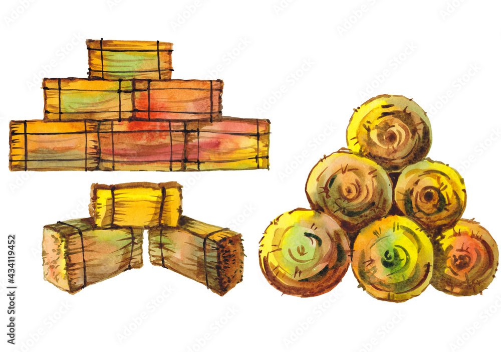 Cute cartoon haystacks of different shapes and combinations isolated on ...