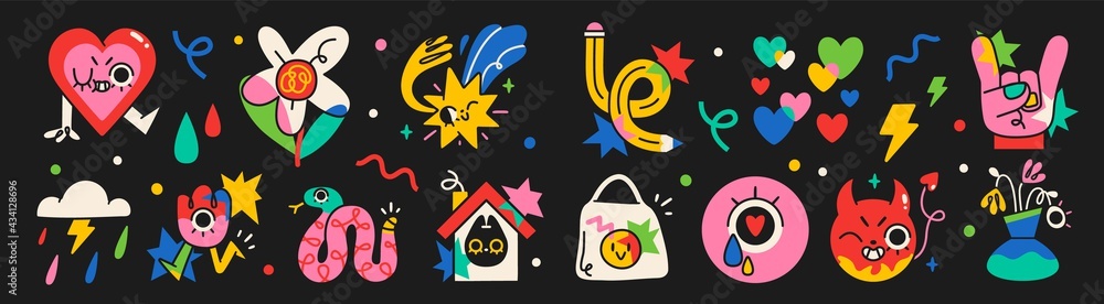 Collection of crazy Abstract comic characters elements and shapes ...