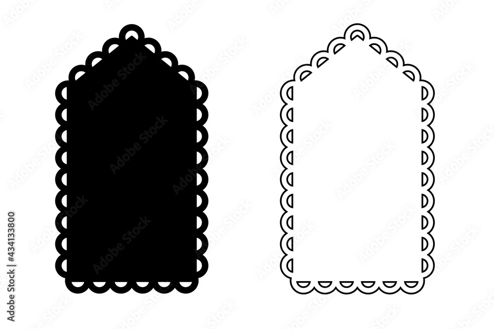 Scalloped edge hang tag silhouette and outline template. Clipart image ...