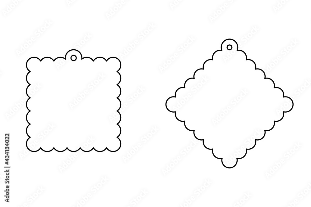 Scalloped square hang tag outline icon. Clipart image isolated on white ...