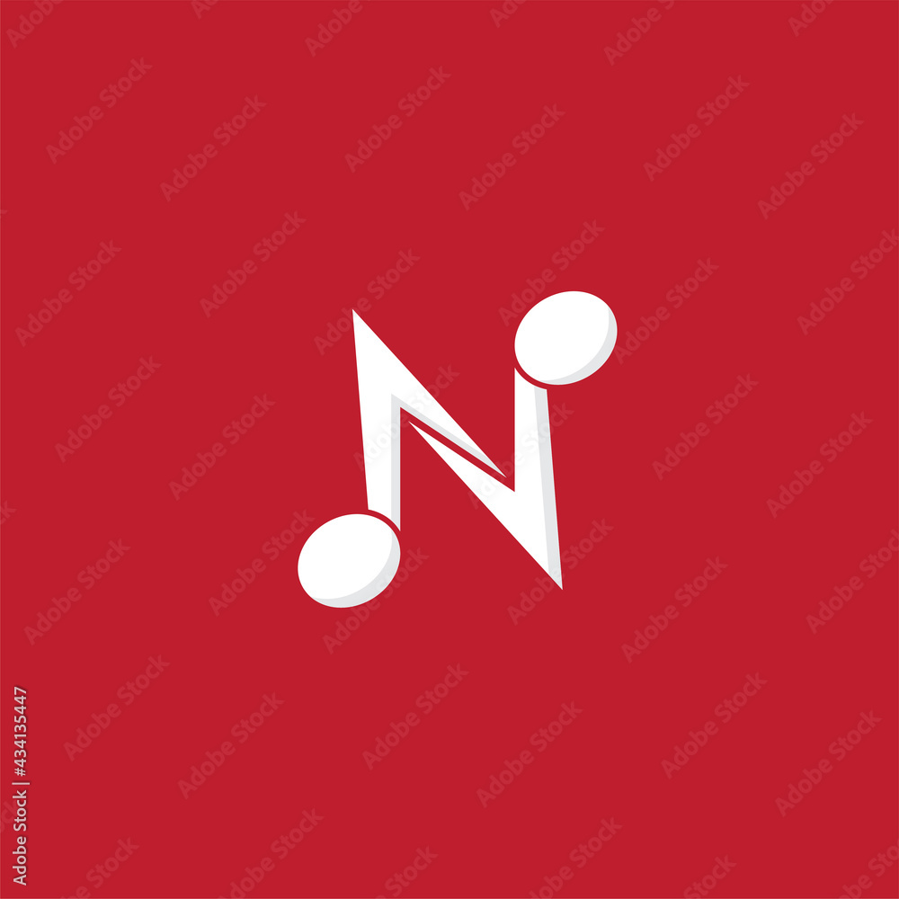 Letter N Alphabet Music Logo Design isolated on Maroon Background. Initial, Musical Note, Quaver ...