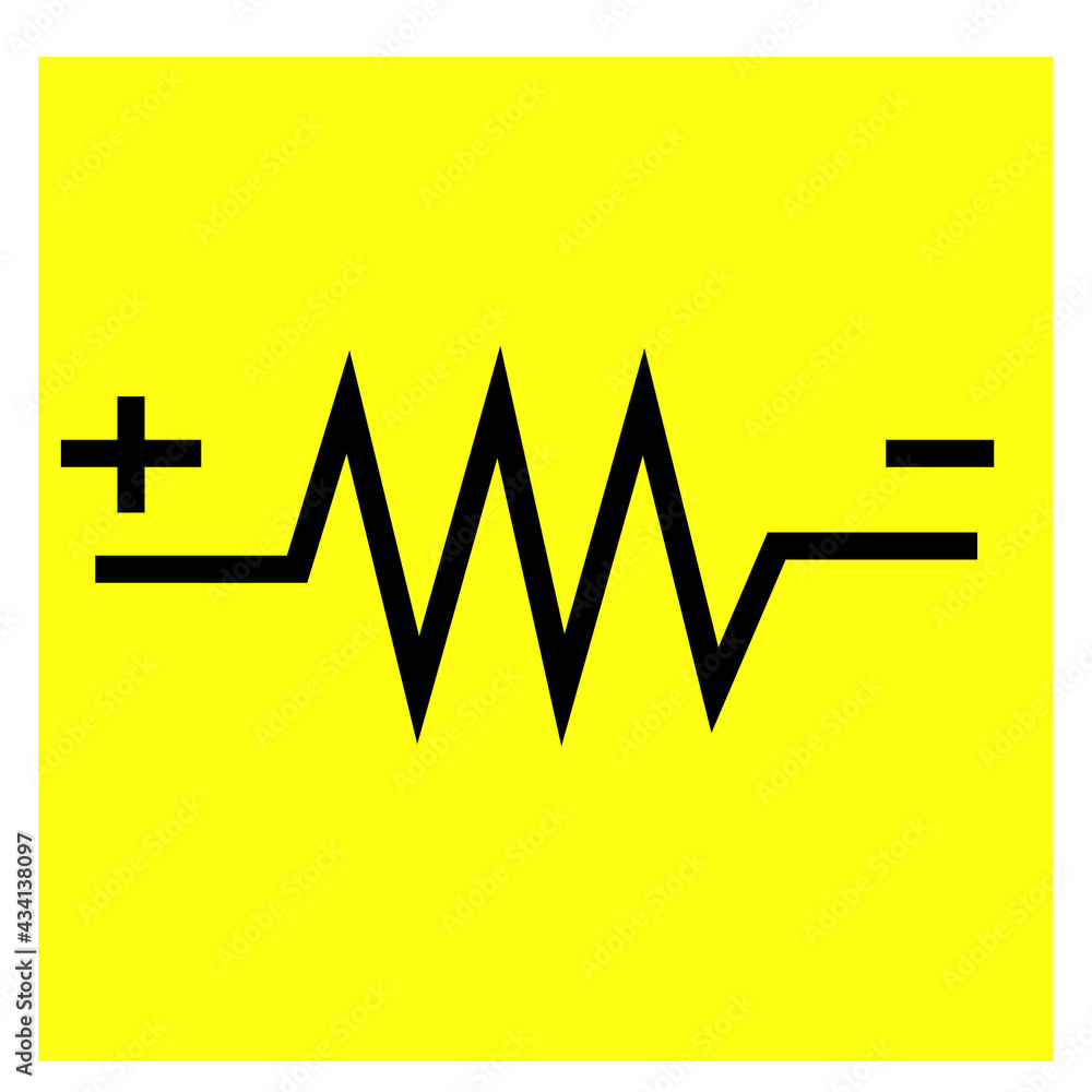 a resistor icon with the plus and minus symbol isolated on the yellow ...