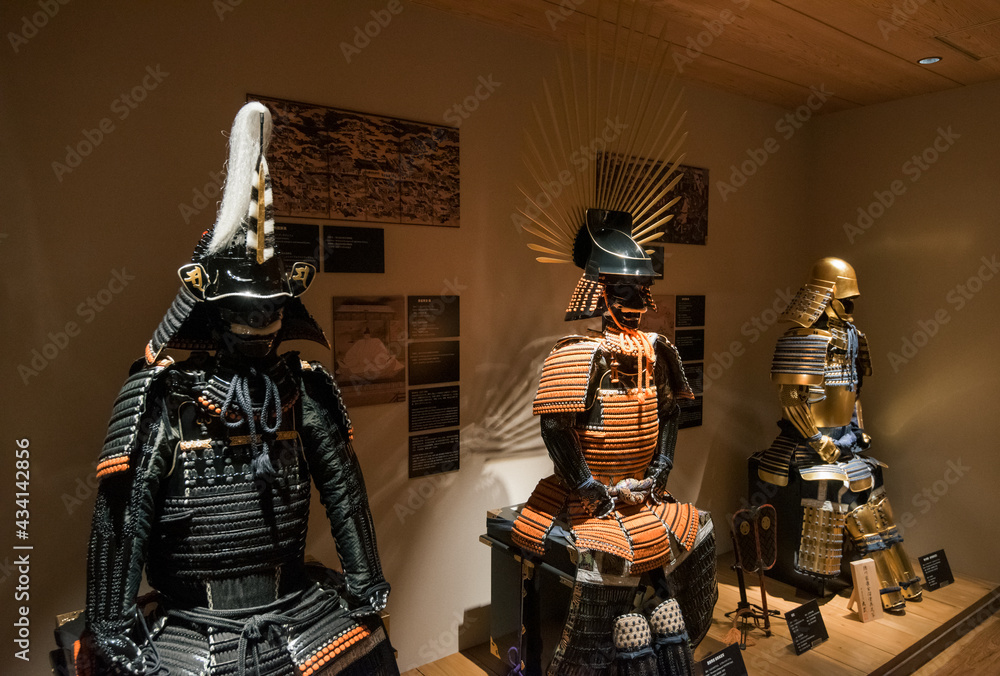 Tokyo, Japan - January 12, 2016: Samurai armors and samurai swords are ...