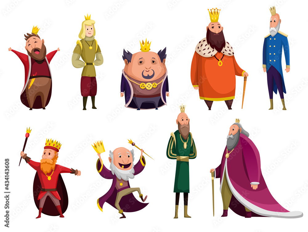 Poster Set of cartoon kings wearing crown and mantle – Wall Art | UkPosters